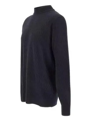 FILIPPO DE LAURENTIIS Herringbone Knit Mock Neck Sweater - Blue