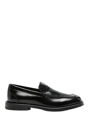 Moschino Plaque Leather Loafers - Black