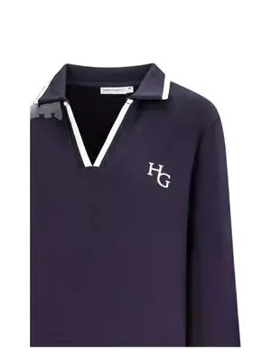 HOUSE OF GRAVITY Logo Embroidered V-neck Sweatshirt - Blue