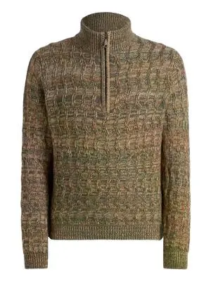 Etro Cable Knit Cashmere Quarter Zip Sweater - Green