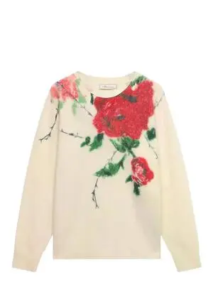 Blumarine Floral Print Crew Neck Sweater - Neutrals