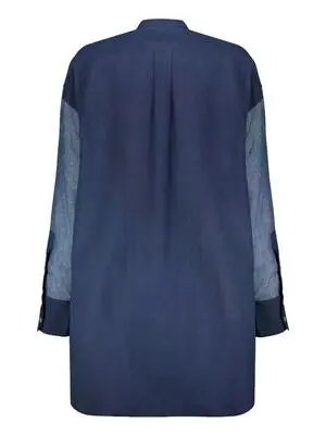 MOORER Patchwork Linen Shirt With Mandarin Collar - Blue