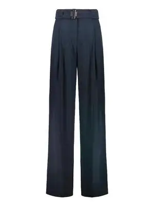 MOORER Belted Pleated Wide Leg Trousers - Blue