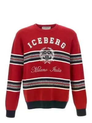 Iceberg Embroidered Striped Wool Sweater - Red