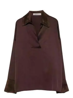 D.exterior Contrast-trim V-neck Shirt - Brown