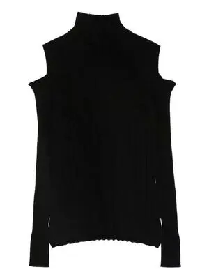 D.exterior Cold-shoulder Ribbed Knit Sweater - Black