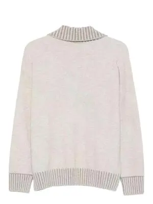 D.exterior Striped Trim Spread-collar Sweater - Neutrals