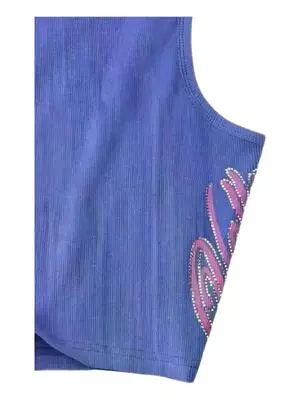 VALE FOREVER Rhinestone Embellished Ribbed Tank Top - Blue