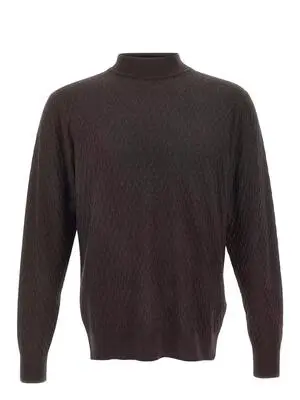 FILIPPO DE LAURENTIIS Textured Knit Herringbone Mock Neck Sweater - Brown