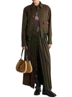 Etro Pleated Wool Maxi Skirt With Check Motif - Brown