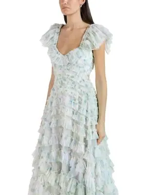 NEEDLE & THREAD Magnolia Ruffled Floral Print Maxi Dress - White