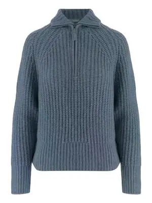 ALLUDE Ribbed Knit Quarter-zip Sweater - Blue