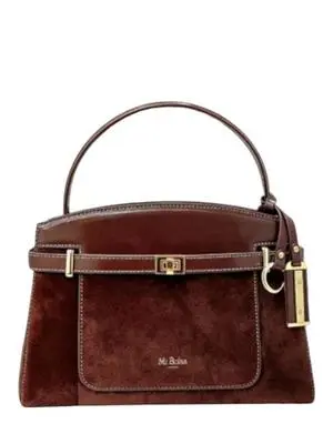 MI BOLSA LONDON Manhattan Suede Leather Top Handle Bag - Coffee