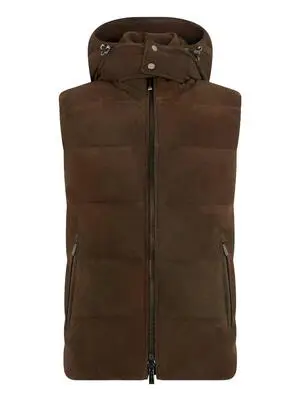 MOORER Hooded Quilted Vest - Brown
