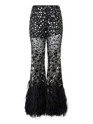 ALBERTA FERRETTI Alberta Ferretti Embellished Feather Trim Trousers