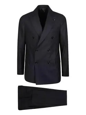 LARDINI Pinstripe Double-breasted Suit - Blue