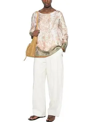 PIERRE-LOUIS MASCIA Floral-print Silk-blend Blouse - Neutrals