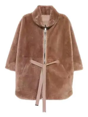 SUPREMA Belted Shearling Jacket - Pink