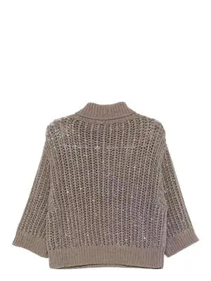 D.exterior Sequin Embellished Open-knit Sweater - Brown