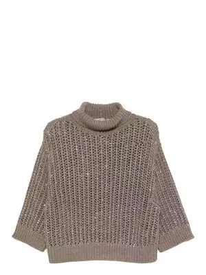 D.exterior Sequin Embellished Open-knit Sweater - Brown