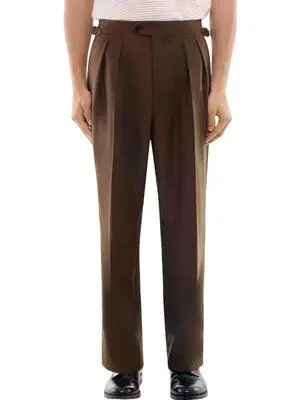 FURSAC Pleated Wide-leg Trousers - Brown