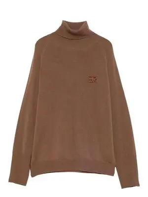 ERMANNO FIRENZE Logo Embroidered Roll Neck Sweater - Brown