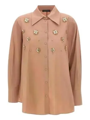 ELENA MIRÒ Jewel Embellished Floral Embroidered Shirt - Pink