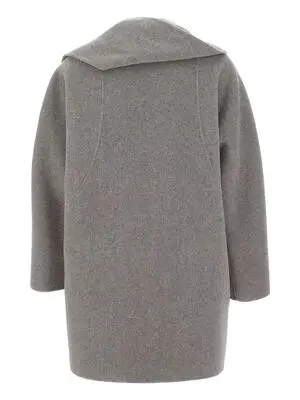 ELENA MIRÒ Felted Texture Coat With Detachable Fringed Scarf - Grey