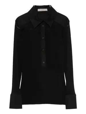 D.exterior Contrast Panel Button-up Blouse - Black