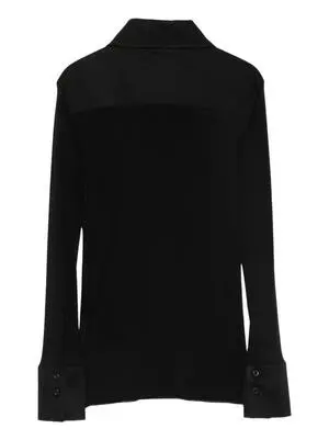 D.exterior Contrast Panel Button-up Blouse - Black