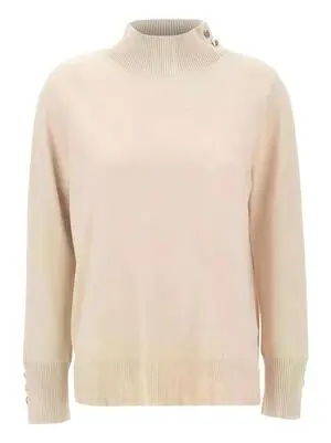 ELENA MIRÒ High Neck Ribbed Knit Sweater With Logo Buttons - Neutrals