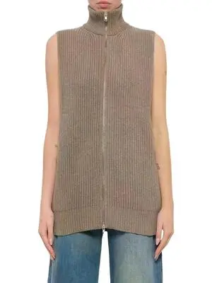MAISON MARGIELA Ribbed-knit Zip-up Gilet - Neutrals