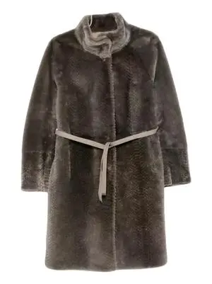 SUPREMA X Eraldo Belted Snake-effect Coat - Grey