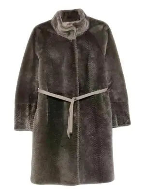 SUPREMA X Eraldo Belted Snake-effect Coat - Grey