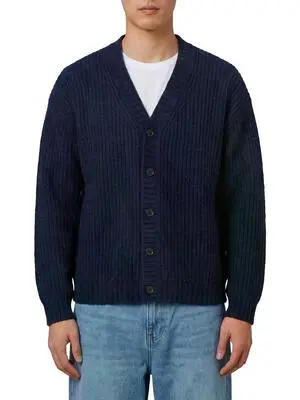 ROBERTO COLLINA Popcorn-stitch V-neck Cardigan - Blue