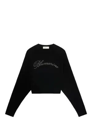 Blumarine Rhinestone Logo Wool Sweater - Black