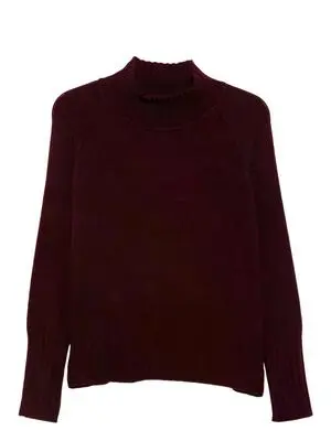 BEYOU Ribbed Knit High-neck Sweater - Red