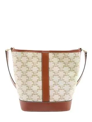 Celine Celine Small Triomphe Coated Canvas Bucket Bag Neutrals