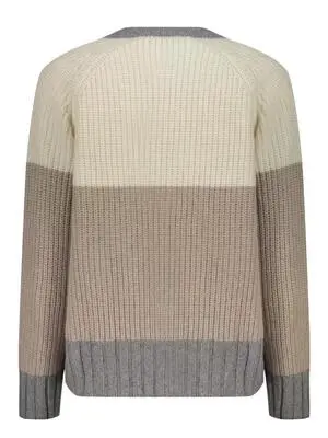 MOORER Color-block Ribbed Knit Cardigan - Neutrals