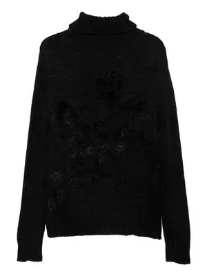 ANN DEMEULEMEESTER Ann Demeulemeester Mohair-Blend Floral-Patch High Neck Sweater