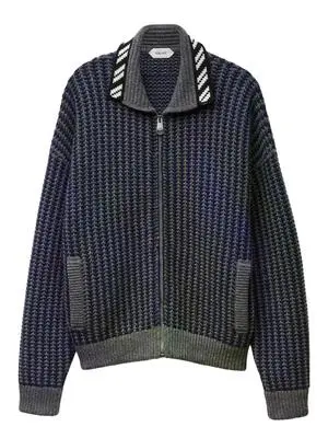 Versace Intarsia Wool Knit Zip Cardigan - Blue