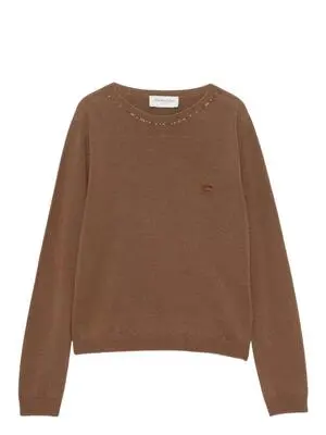 ERMANNO FIRENZE Logo-embroidered Bead-embellished Crew Neck Sweater - Brown