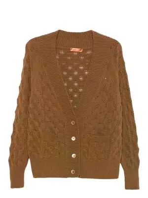 Ermanno Scervino Cable Knit Pointelle Cardigan - Brown