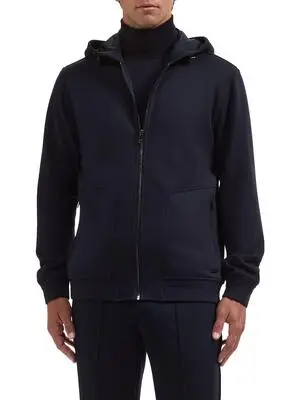 Bugatchi Soft Touch Full Zip Hoodie With Drawstring Hood And Zip Pockets - Navy