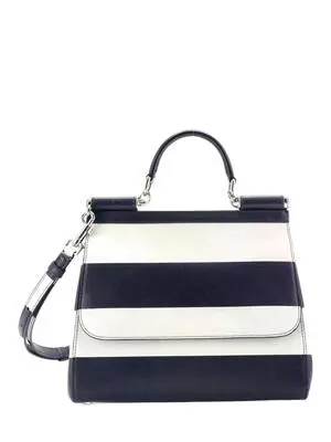 Dolce & Gabbana Dolce & Gabbana Miss Sicily Bag Striped Leather Medium Satchel Blue