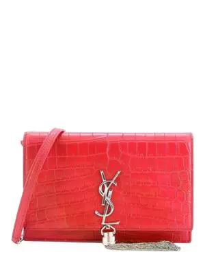 Saint Laurent Saint Laurent Monogram Tassel Chain Wallet Crocodile Embossed Leather Crossbody Bag Red