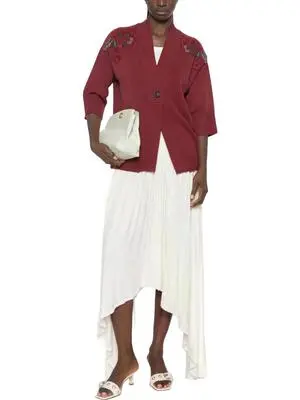 ERMANNO FIRENZE Embroidered V-neck Cardigan - Red
