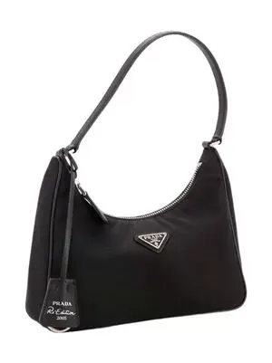 Prada Re-edition 2005 Tessuto With Saffiano Leather Mini Hobo Bag Black
