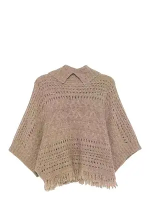 D.exterior Open-knit Fringe Trim Sweater - Brown
