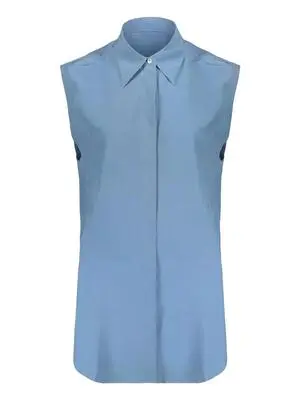 MOORER Sleeveless Silk Shirt - Blue